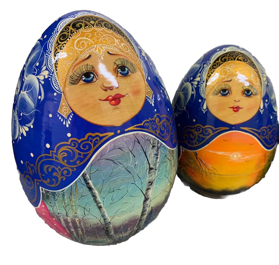 Vintage 10 Piece Russian Nesting Dolls Signed Xepcoh 2002 Landscape Egg ...