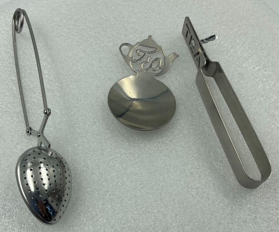 Lot of 3 Tea bag squeezer. Tea bag -Spoon rest and Loose Tea Infuser ...