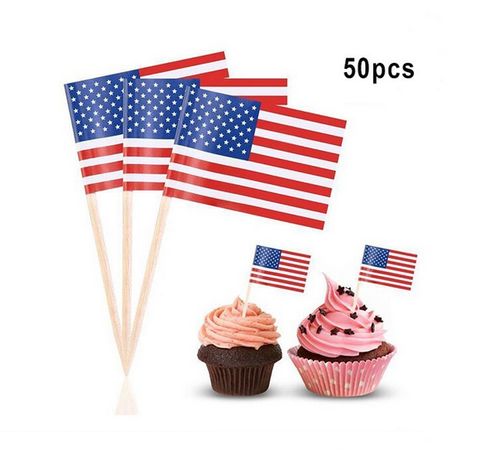 50 x US American Flags Cupcake Toppers Decoration Party Cake Pick Flag ...