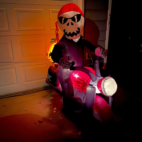 VTG Inflatable Halloween Skeleton on Motorcycle Gemmy Pumpkin 5 Feet ...