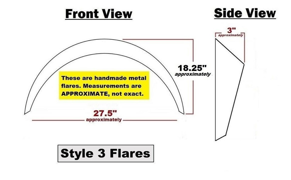 Universal Metal Fender Flares Style 3: 3" Wide, 2-piece set (hand-made ...