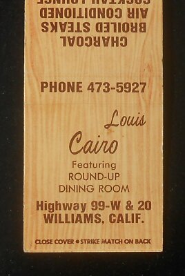 1970s Louis Cairo Round-Up Dining Room Steaks Highway 99 & 20 Williams ...