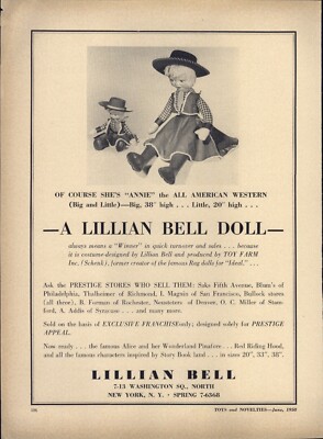 1950 PAPER AD Lillian Bell Doll Annie Western Toy Farm Co. | eBay