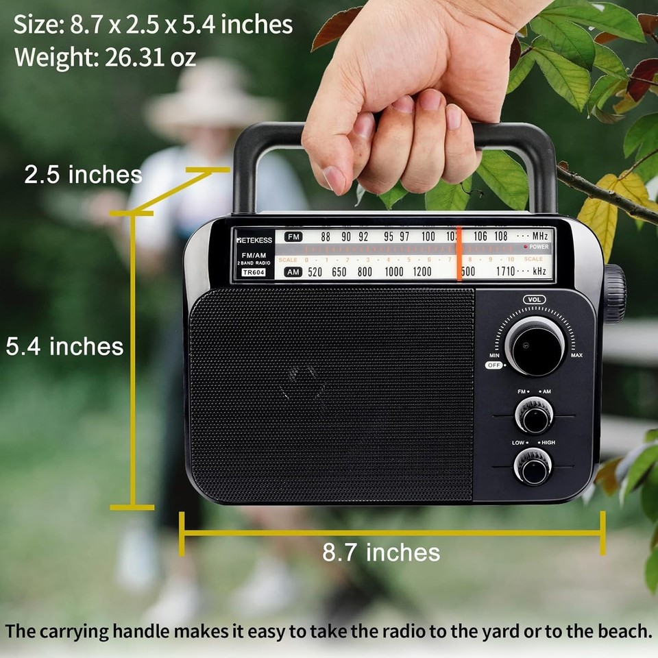 TR604 AM FM Radio,Portable Radio Plug in Wall,D Battery Operated,Large ...