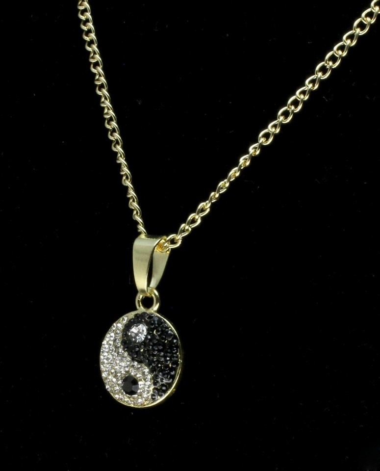 Mini Icy Ying Yang CZ Pendant 14k Gold Plated 24" Rope Chain Hip Hop ...