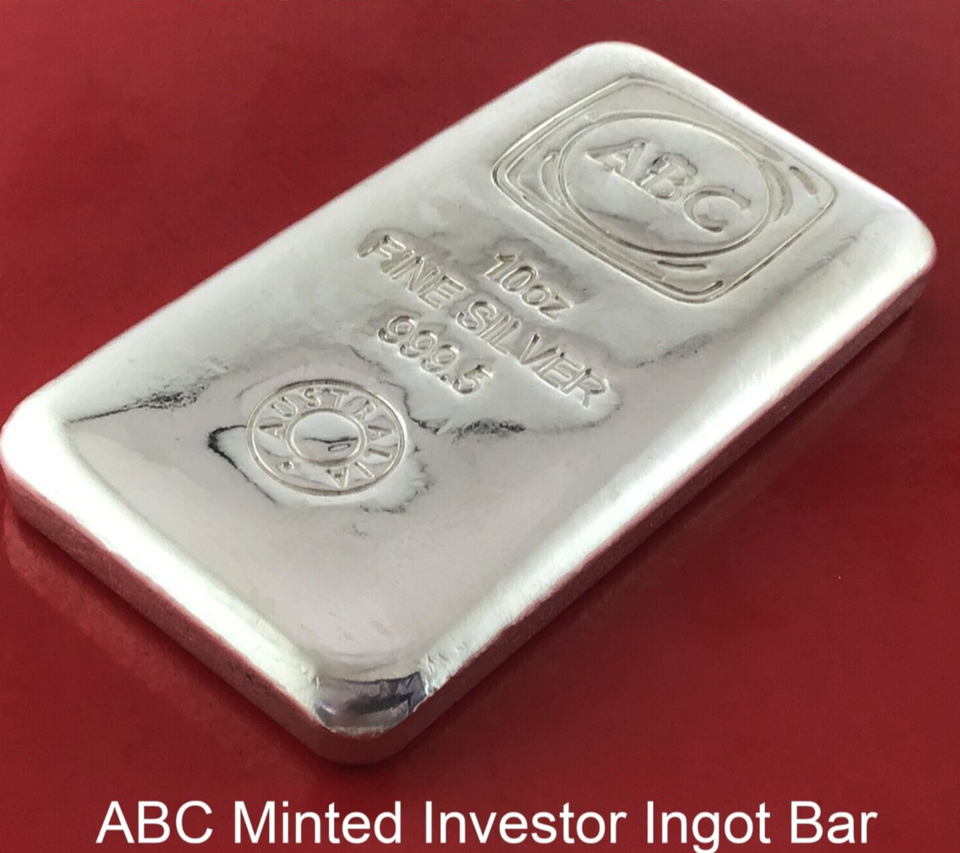 10 Troy Oz 999.5 Fine Silver Bullion ABC Mint Certified Ingot Bar ABC ...