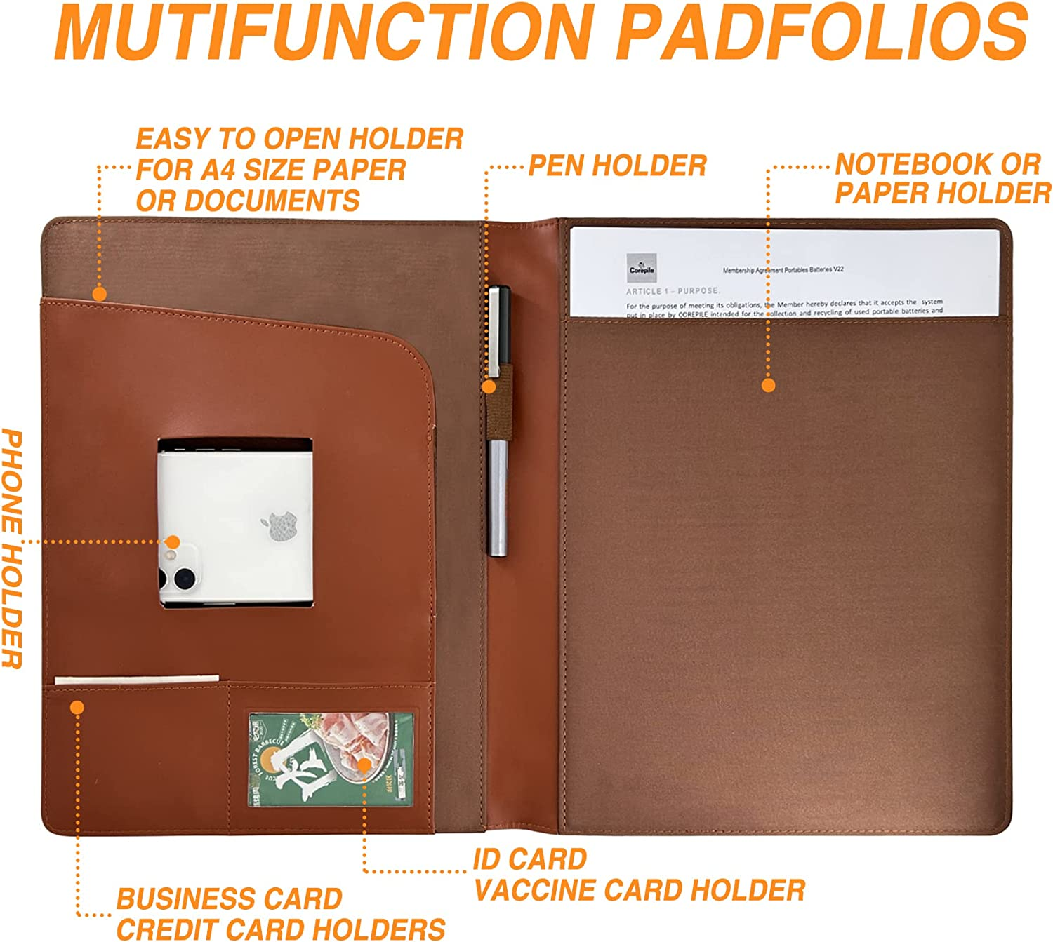 (Brown) Leather Portfolio Folder Padfolio Business Padfolio Organizer ...