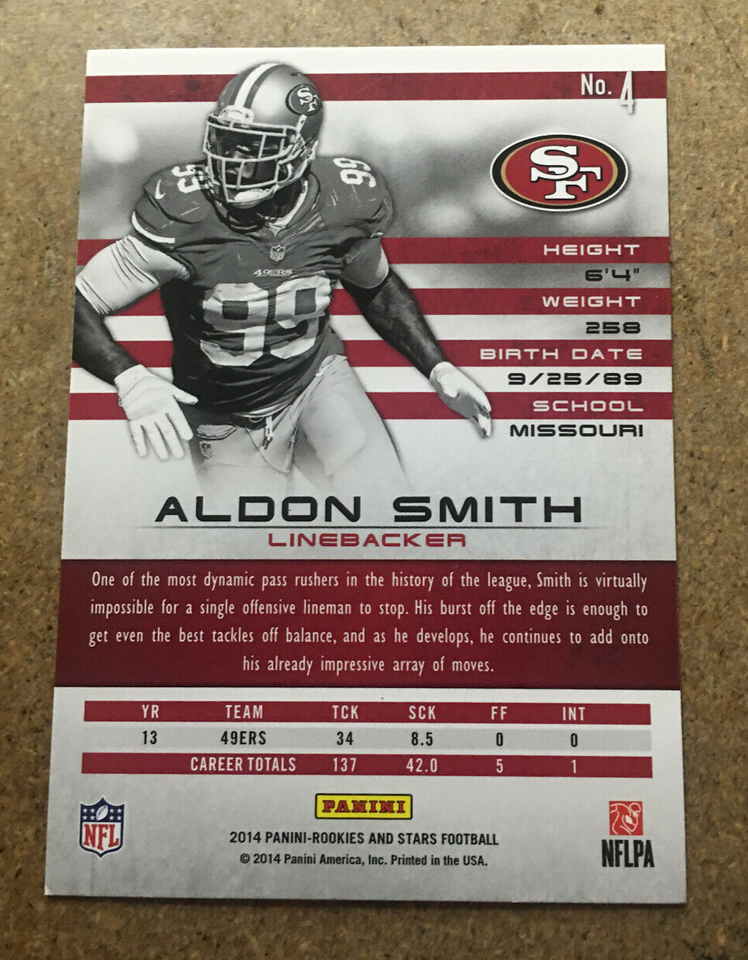 2014 Rookies and Stars #4 Aldon Smith San Francisco 49ers football card ...