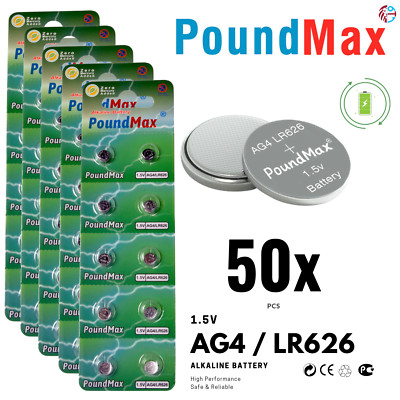 50 X AG4 Super 376/377 LR66 SR626 SR626SW 1.5v PoundMax ALKALINE BUTTON ...