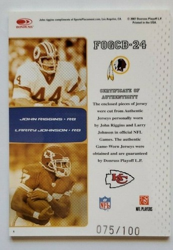 JOHN RIGGINS & LARRY JOHNSON DONRUSS 2007 LEAF CERTIFIED MATERIALS FOTG ...