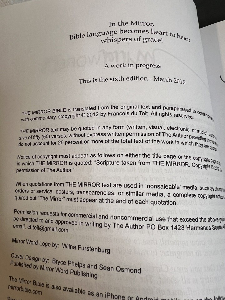 Mirror Bible, Paperback by Du Toit, Francois, Brand New, Free shipping ...