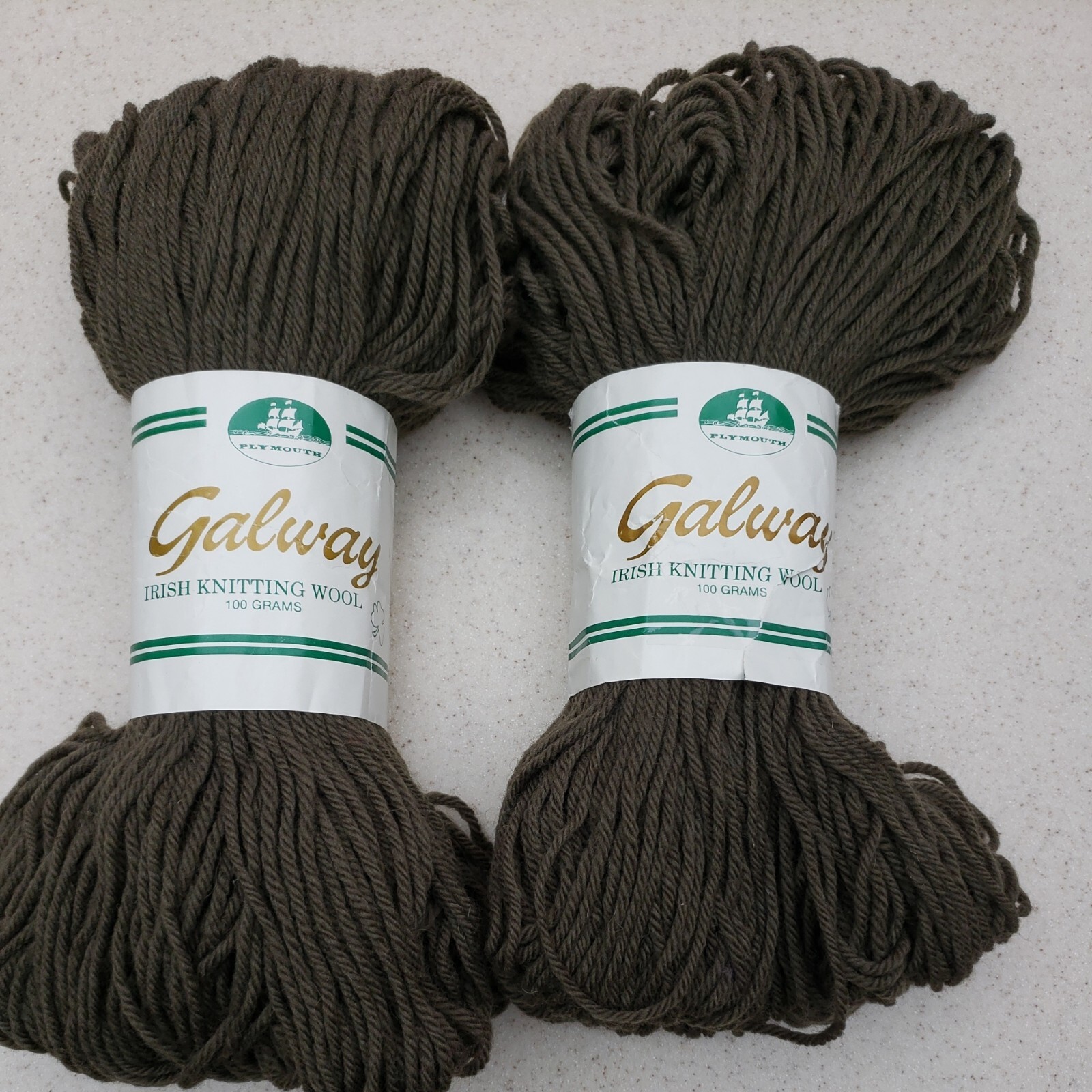 2 Skeins Plymourh Galway Irish Knitting 100% Wool Khaki Olive Green ...