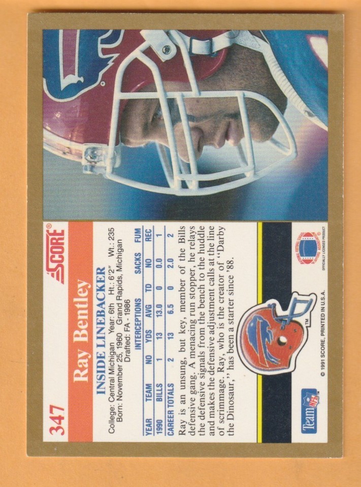 Ray Bentley Buffalo Bills AUTO Signed 1991 Score Central Michigan ...