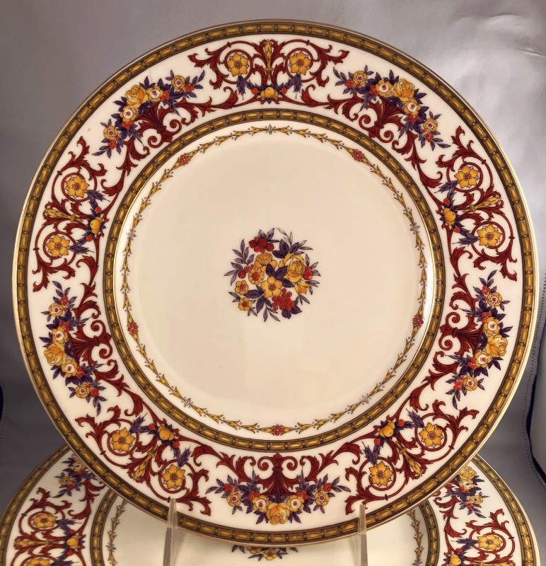 5 Antique Minton 10.5" Dinner Plates H4010 Garden Urns Yellow Roses ...