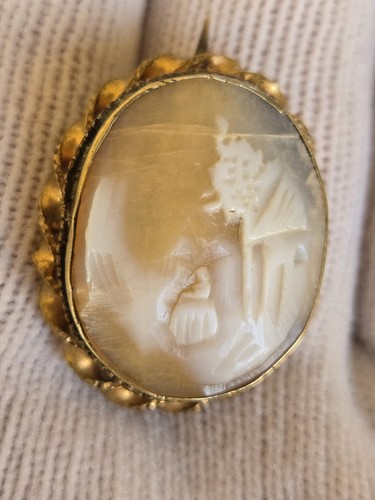 Antique Carved Cameo Rebecca At The Well Brooch Pin Gold Tone | eBay