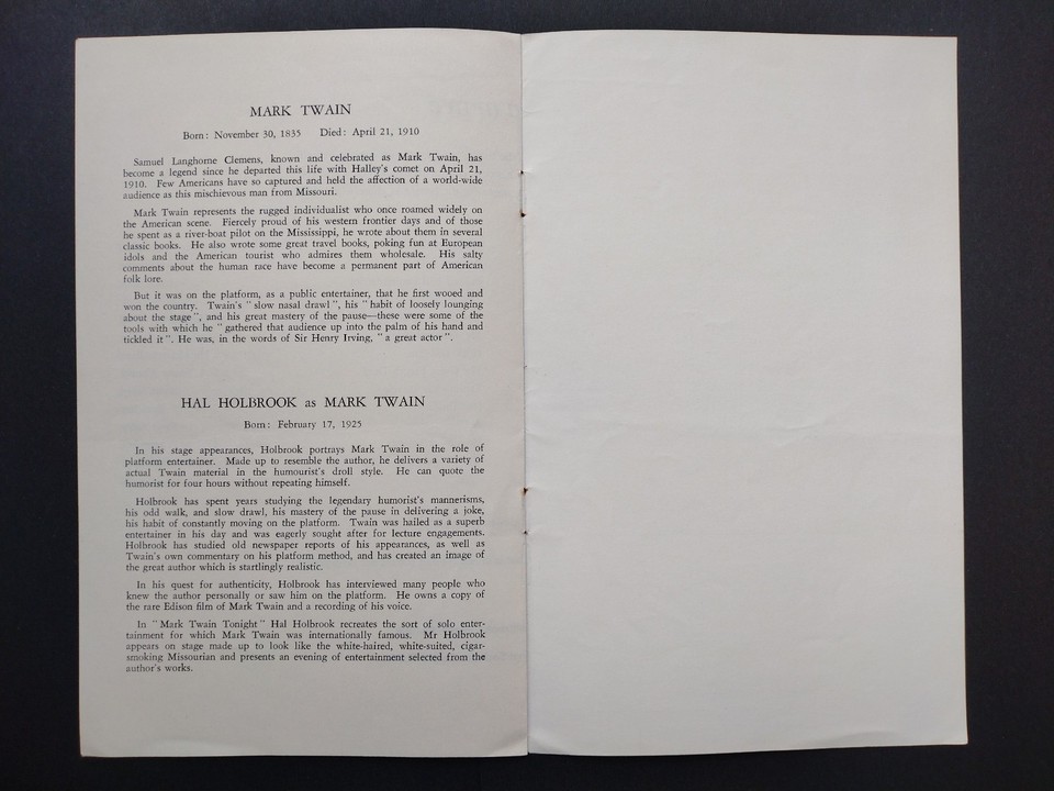 Hal Holbrook in Mark Twain Tonight Programme 1960 Edinburgh Festival | eBay