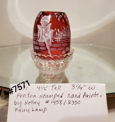 4.5 Inch Fenton Mary Gregory on Ruby Red Glass Lamp Hand Painted 1458/ ...