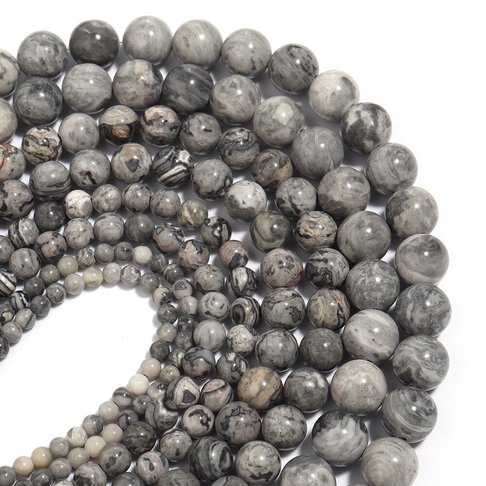 Natural Stone Gray Map Jasper Round Spacer Bead for Jewelry Making 4 6 ...