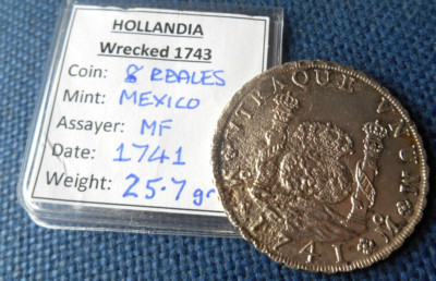 SHIPWRECK treasure 8 REALE 1741 coin HOLLANDIA wreck SILVER COA ship ...