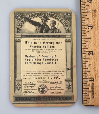 Vintage 1940 Boy Scouts Membership Card Camping Activities Committee Ft ...