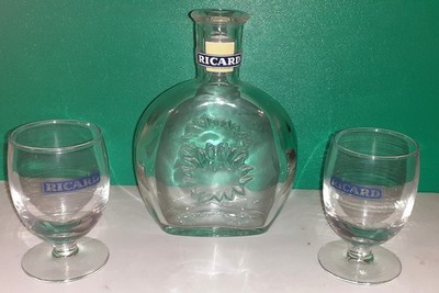 RICARD PERNOD pastis water carafe decanter+ 2 Ricard glasses FREE UK p ...