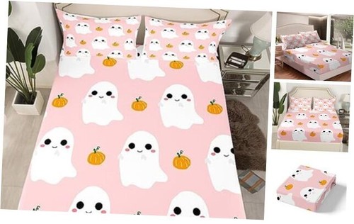 Cartoon Ghost Bed Sheet Set Home Decor TWIN (W39*L75*H16") Halloween 02 ...