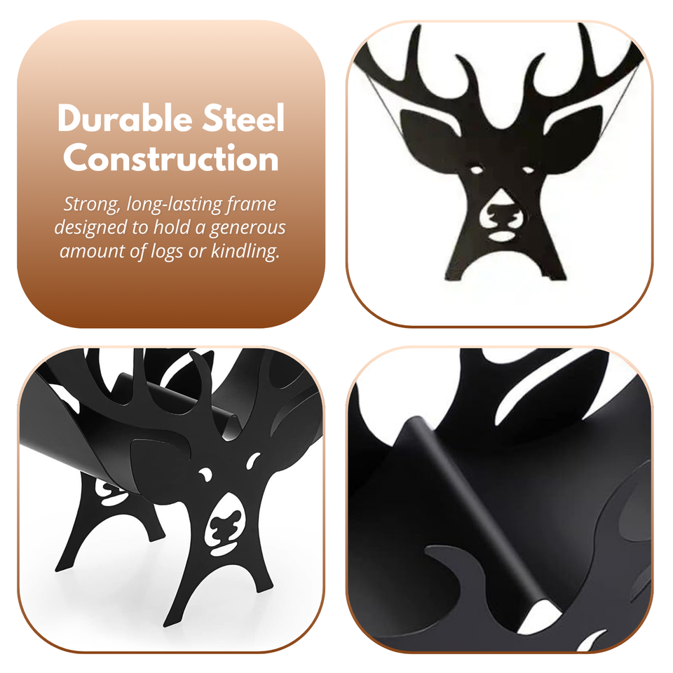 Fire Wood Log Holder Stag Storage Rack Fireside Companion Home Decor ...