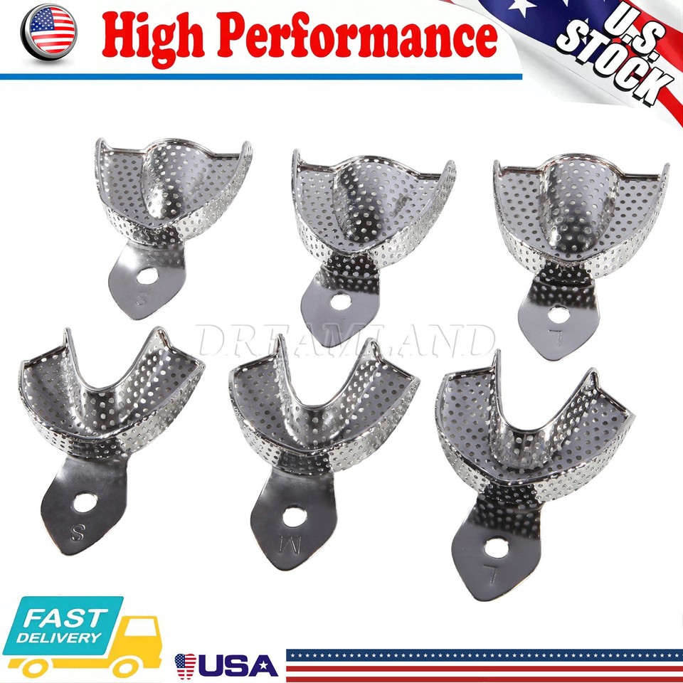 6Pcs Perforated Metal Dental Impression Trays Set Edentulous ...
