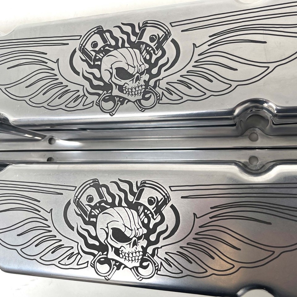 Small Block Chevy Tall Polished Valve Covers - Engraved Skeleton Design ...