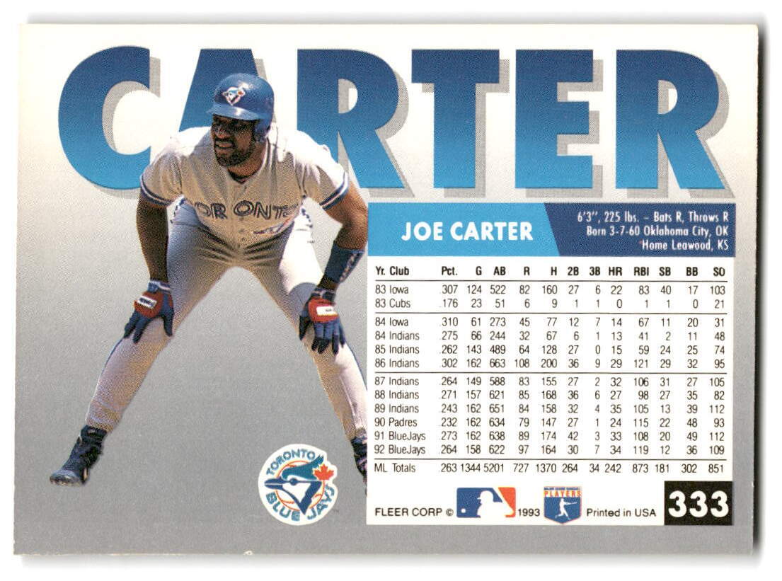 Joe Carter 1993 Fleer #333 Toronto Blue Jays BASEBALL | eBay