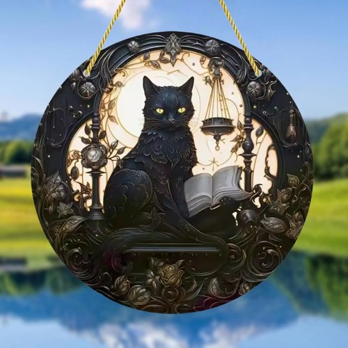 Halloween Black Cat Panel Hanging Oranment Home Window Decor Acrylic ...
