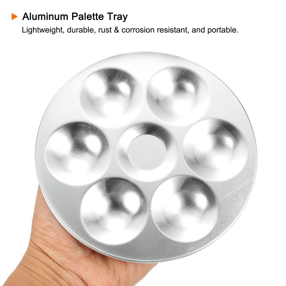 4pcs Paint Palette Tray 5.5" 6 Wells Aluminum Round Paint Mixing Pallet ...