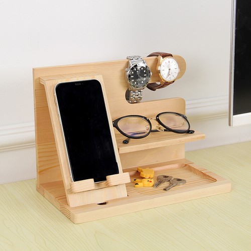 Bedside Organiser Wood Phone Holder Key Holder Wallet Stand | eBay