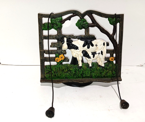 VINTAGE CAST IRON COW WITH CALF IN MEADOW DINNER BELL RECIPE BOOK ...