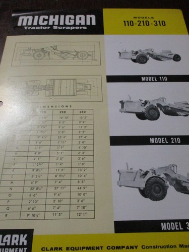 Clark Michigan 110-210-310 Tractor Scrapers Sales/Specifications ...