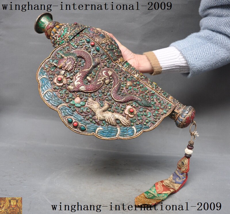 18"Conch Bronze Painted inlay gem Dragon horse Elephant Conch Trumpet ...