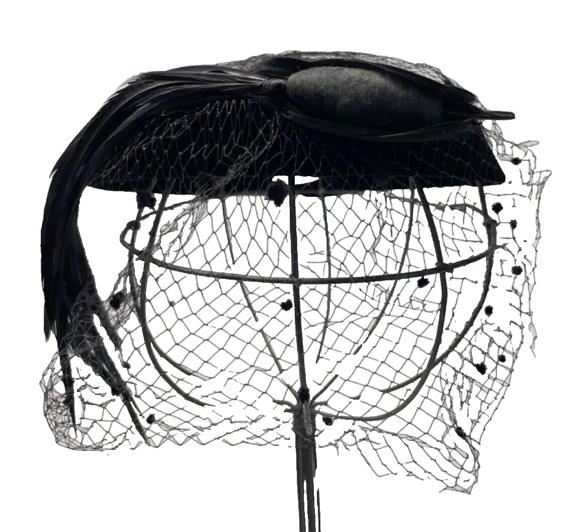 Vintage 1950s Woman's Black Velvet Circle Rim Hat w/ … - Gem