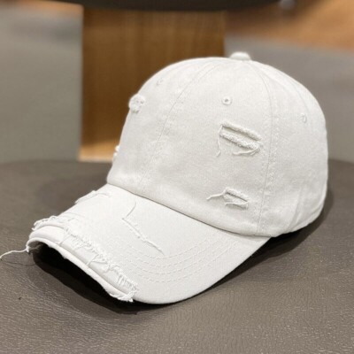 White Distressed Baseball Ball Cap Hat Dad Solid Blank, Plain Men Women ...