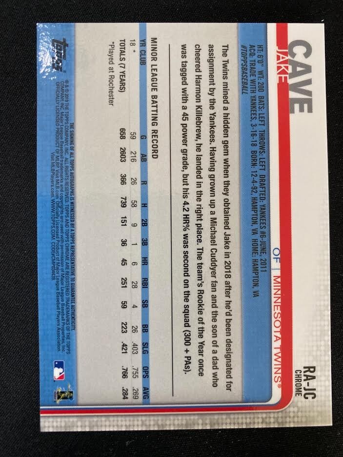 2019 Topps Chrome - Rookie Autographs #RA-JC Jake Cave (AU, RC) | eBay