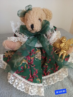 Vintage 9" Christmas TEDDY BEAR plushA PRETTY DRESS ANGELS | eBay