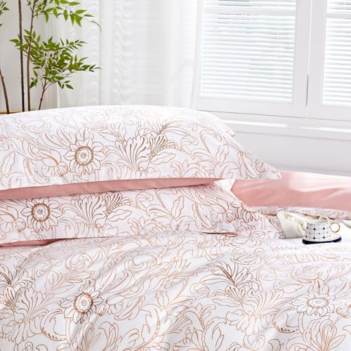 Leaves Pattern Duvet Cover Set 3pcs Queen Size Pink Queen (90"x90 ...