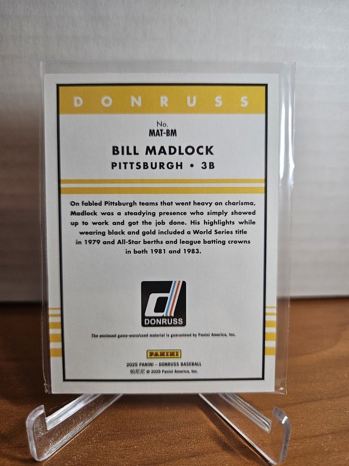 Bill Madlock 2025 Donruss 1985 RETRO JERSEY RELIC GOLD PARALLEL # 1/10 ...