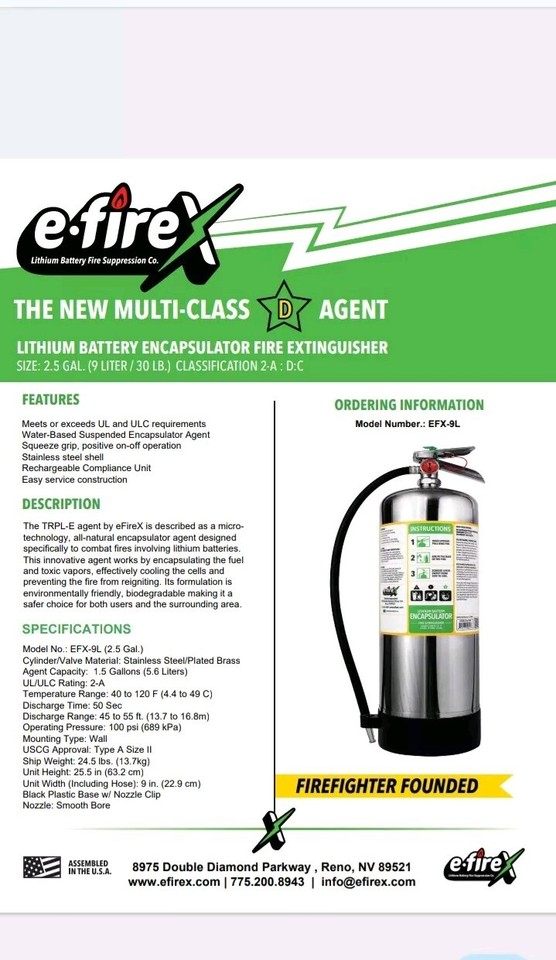 🔥eFireX Lithium Class D Fire Extinguisher Brand New 9 Liter (30lb)W ...