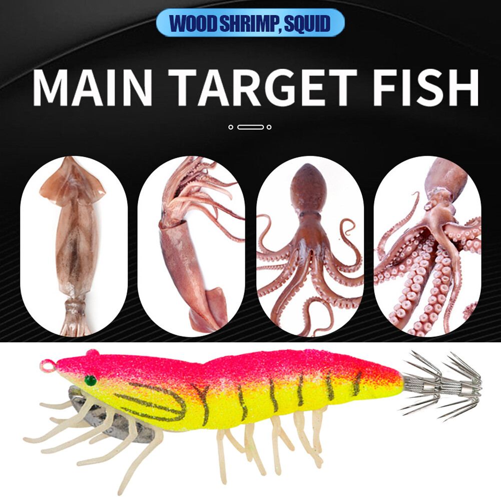 Squid Fishing Lure 11.5cm Glowing Prawn Hook Night Fishing Tackle ...