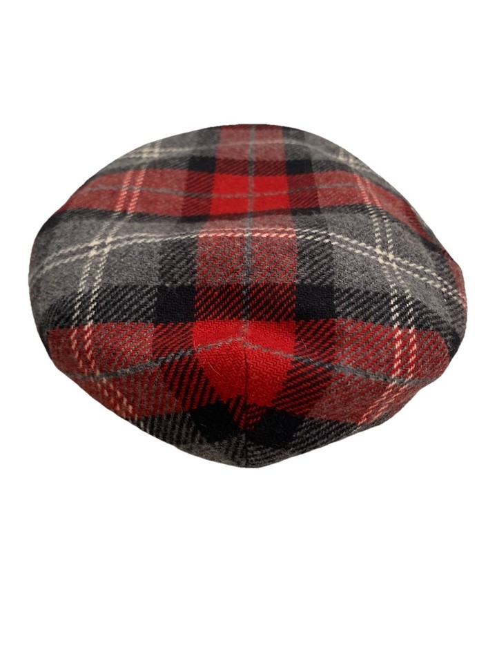 Brooks Brothers Hat Cap Newsboy Cabbie Wool Gray Red Plaid Made in ...