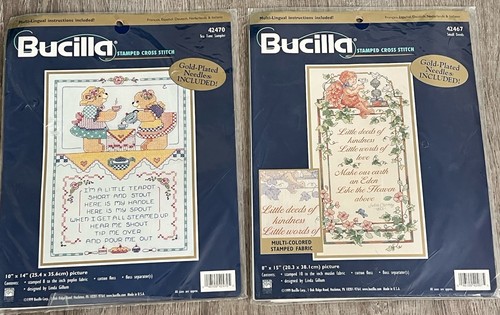 Bucilla Stamped Cross Stitch Kit 42467 Small Deeds 42470 Tea Gold ...