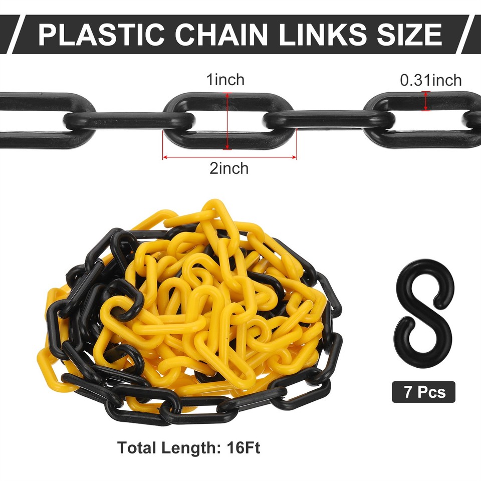 Yellow/Black Plastic Chain, 16 ft 8mm Safety Barrier Chain | eBay