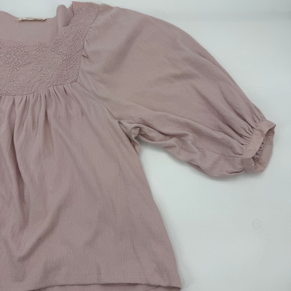 LUCKY BRAND Crepe Boxy Top Size L Square Neck Puff 3/4 Sleeve Pullover ...