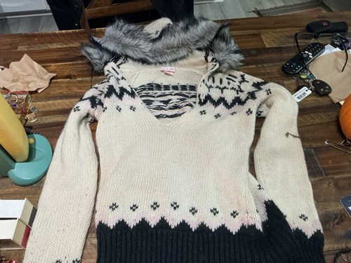 Vintage 80’s Woman’s Part Angora Warm Sweater Faux Fur Hood By Alloy ...