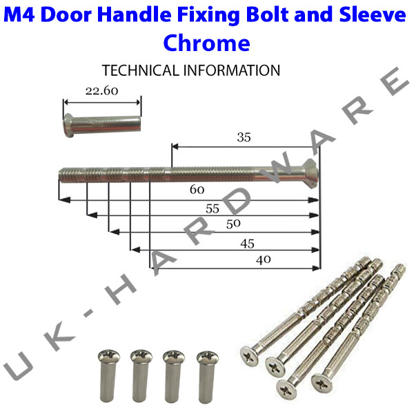M4 Through Door Handle Screw & Bolt Kit w/ Sleeve - Pozi Fixings ...